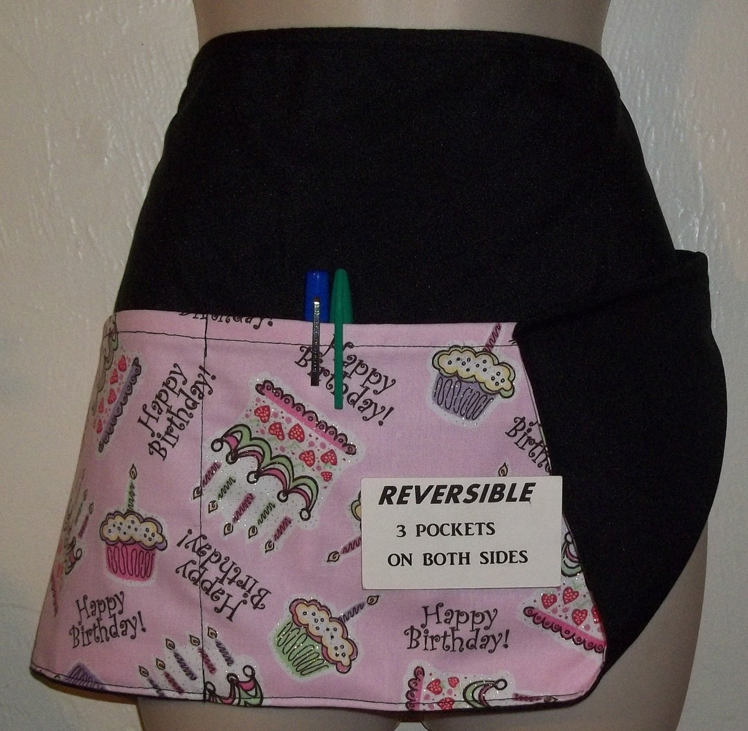 Happy Birthday Pink Handmade Server Waitress Waist Apron Reversible ...