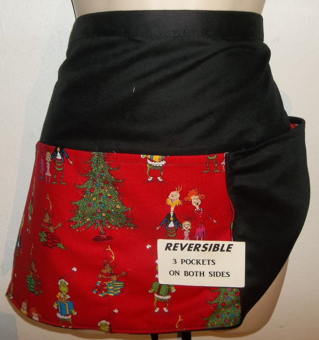 Christmas With TREE RED Server Waitress Waist Apron Reversible 3 ...