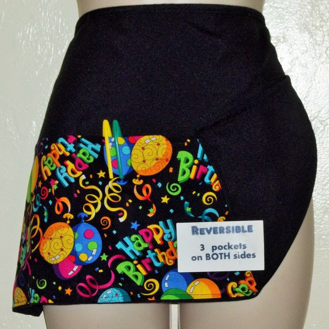 Happy Birthday Reversible Handmade Server Waitress Waist Apron With ...