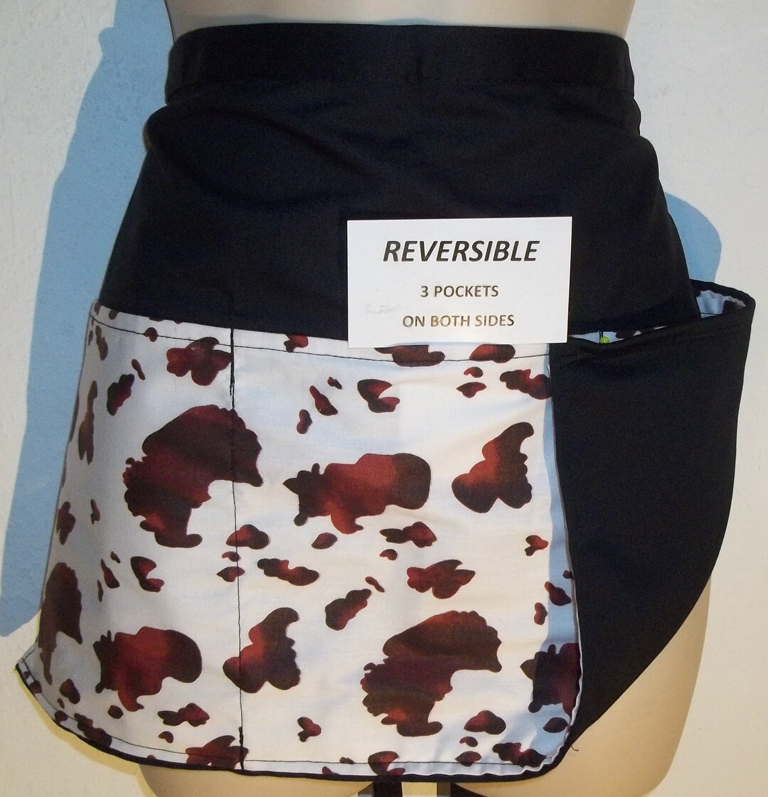 Brown Cow Print Reversible Server Waitress Waiter Half Apron With Three ...