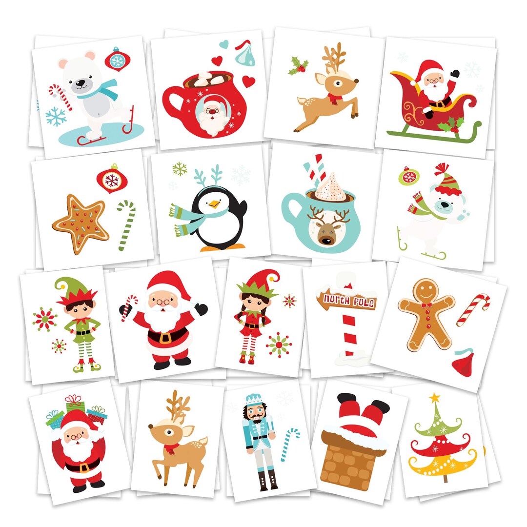 Christmas Temporary Tattoos: Santa, Reindeer, Elves - 36 Pack - Etsy