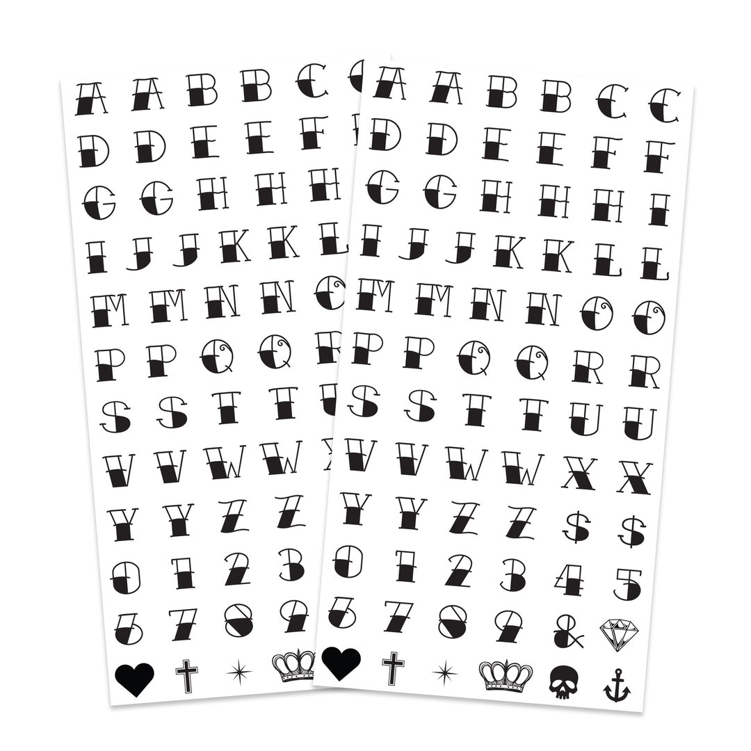 Traditional Knuckle Letter Tattoos / 2 Large Sheets / Finger Tattoos ...
