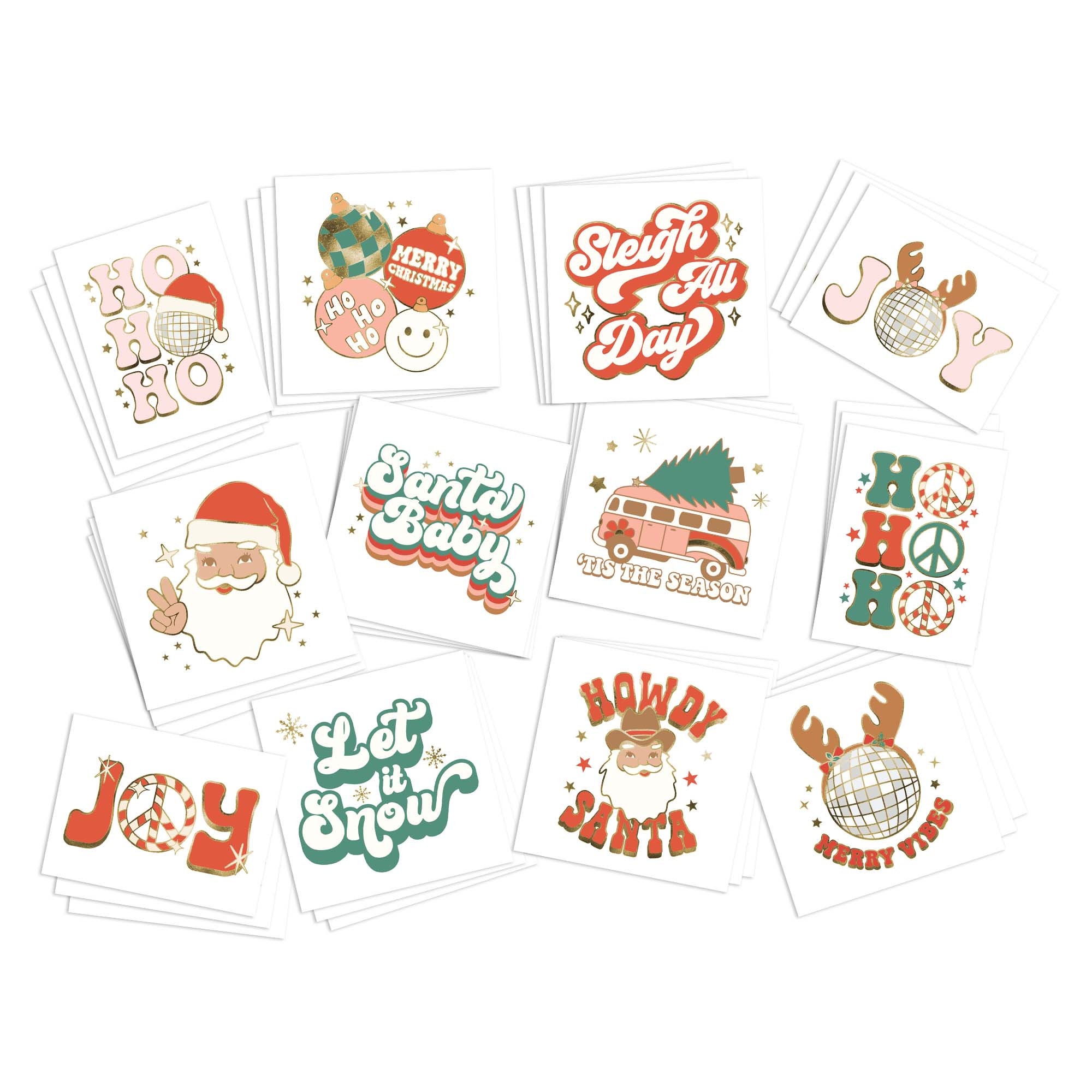 Retro Christmas Temporary Tattoos Pack of 36 Full Color - Etsy