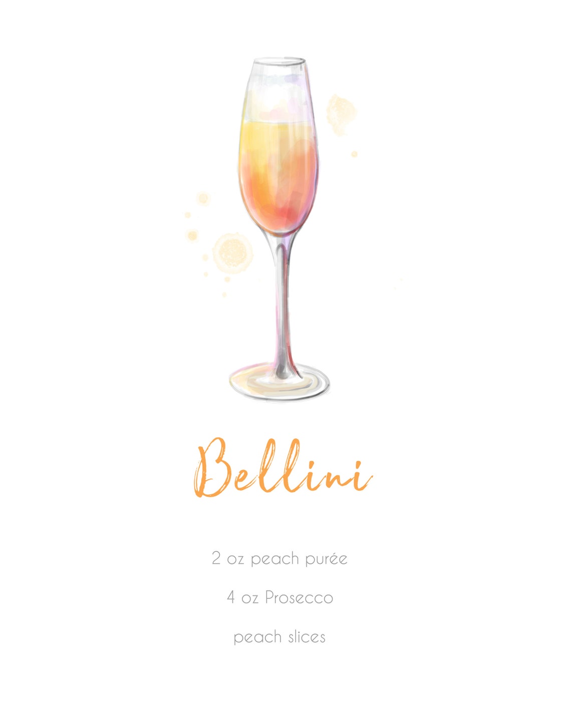 Bellini Cocktail Recipe Watercolor Drink Recipe Watercolour - Etsy Norway