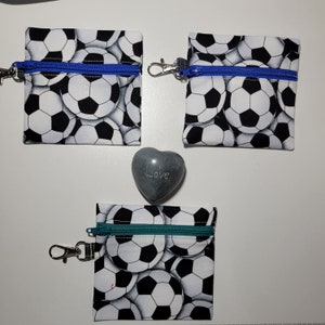 Small Clip on Change Purse, Coin Pouch, Zip Bag, Handmade With Soccer ...