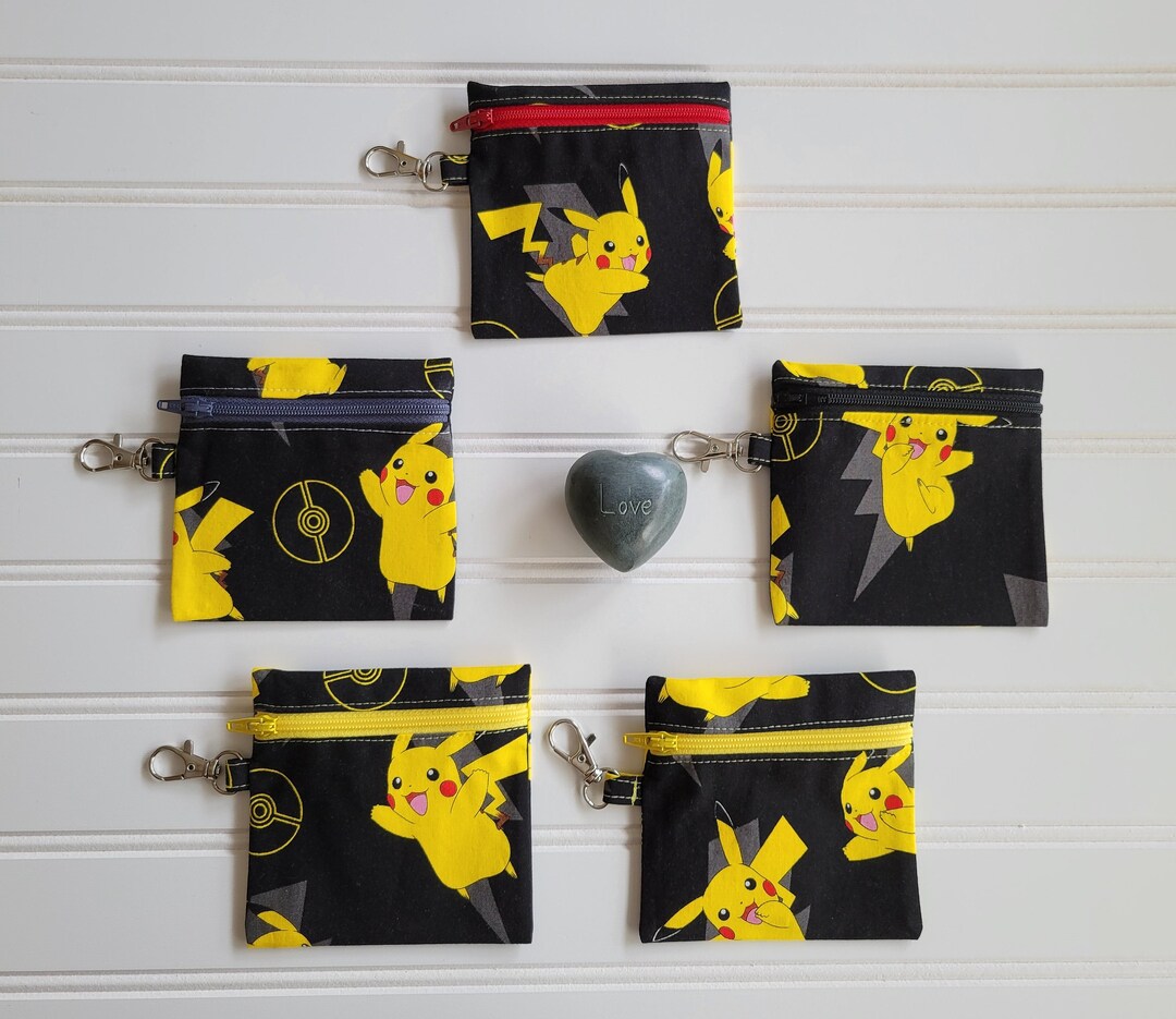 Pokémon Pikachu on Black, Zipper Coin Purse, Fabric Zip Bag, Kids ...