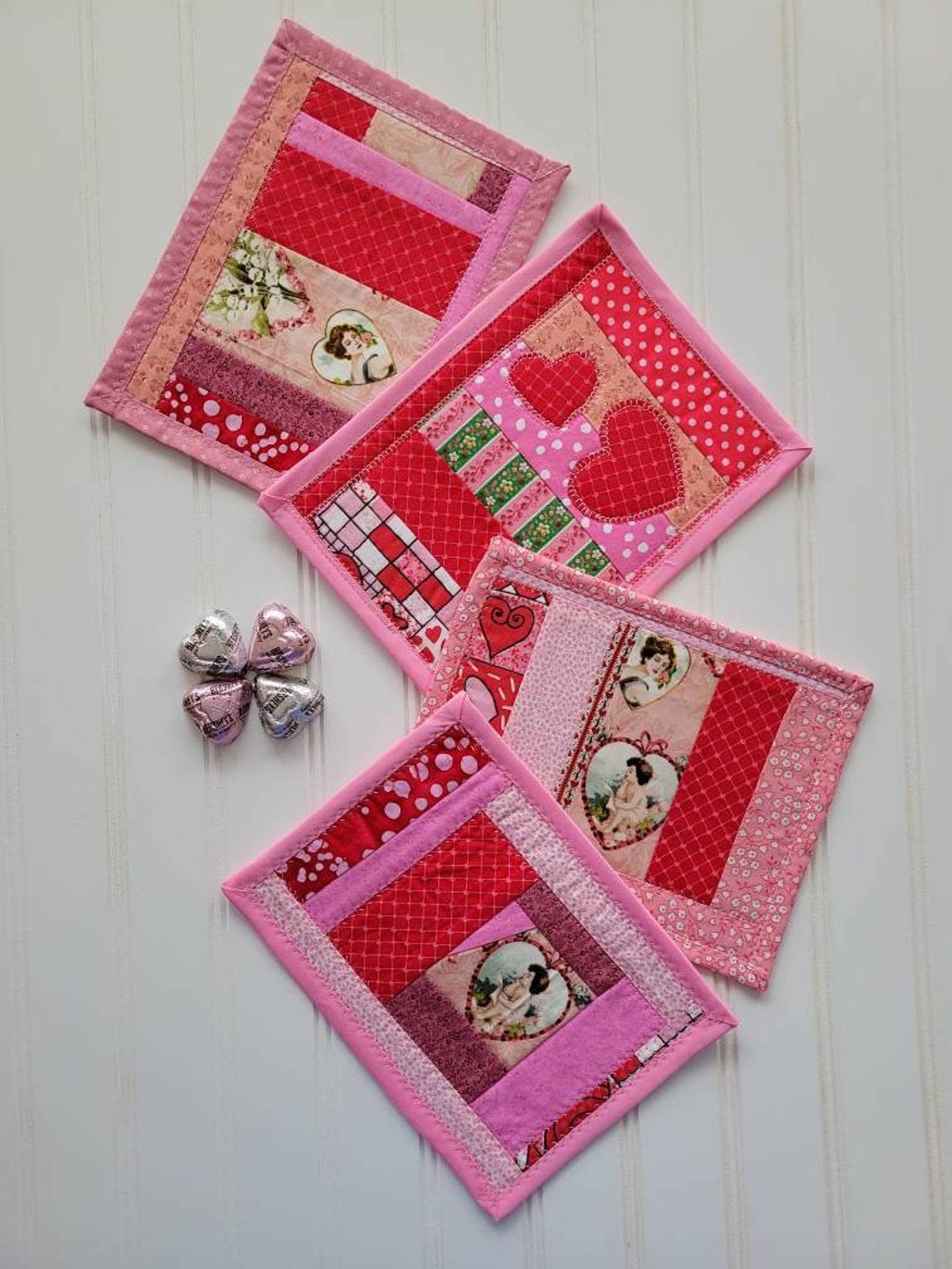 Quilted Mug Rug: Victorian Cherubs, Hearts, Florals - Valentine's Day ...