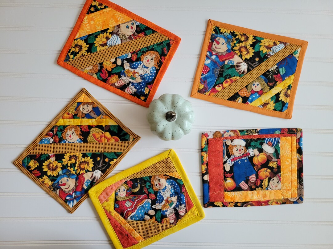 Handmade Vintage Harvest Fabric Mug Rugs, Featuring Raggedy Ann and ...
