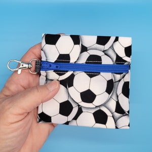 Small Clip on Change Purse, Coin Pouch, Zip Bag, Handmade With Soccer ...