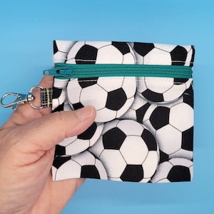 Small Clip on Change Purse, Coin Pouch, Zip Bag, Handmade With Soccer ...