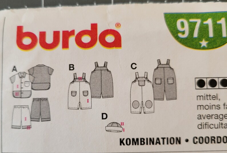Burda 9711 Baby Clothes Sewing Pattern: Overalls, Top, Shorts, Hat ...
