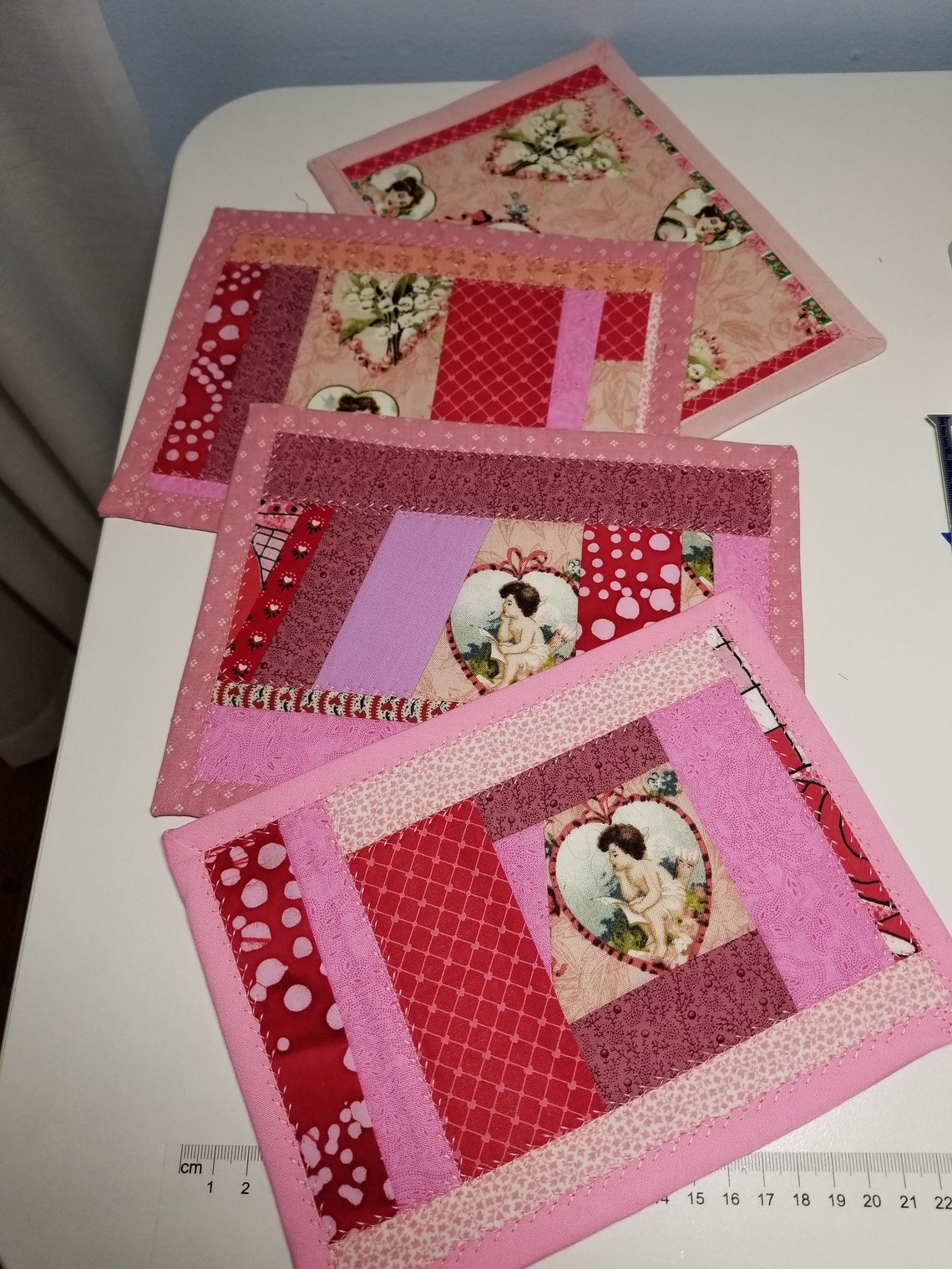 Quilted Mug Rug: Victorian Cherubs, Hearts, Florals - Valentine's Day ...