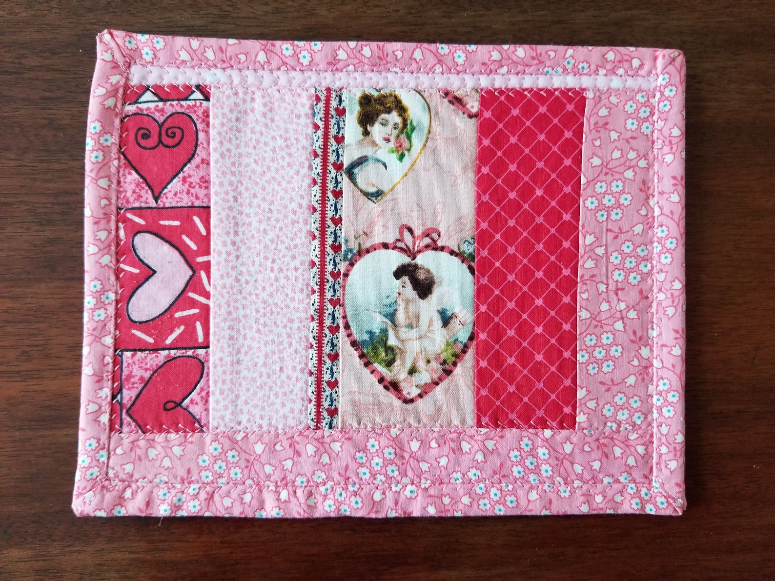 Quilted Mug Rug: Victorian Cherubs, Hearts, Florals - Valentine's Day ...