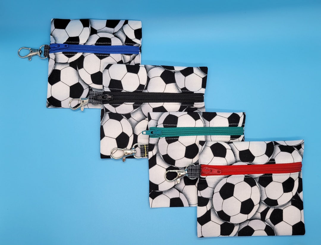 Small Clip on Change Purse, Coin Pouch, Zip Bag, Handmade With Soccer ...