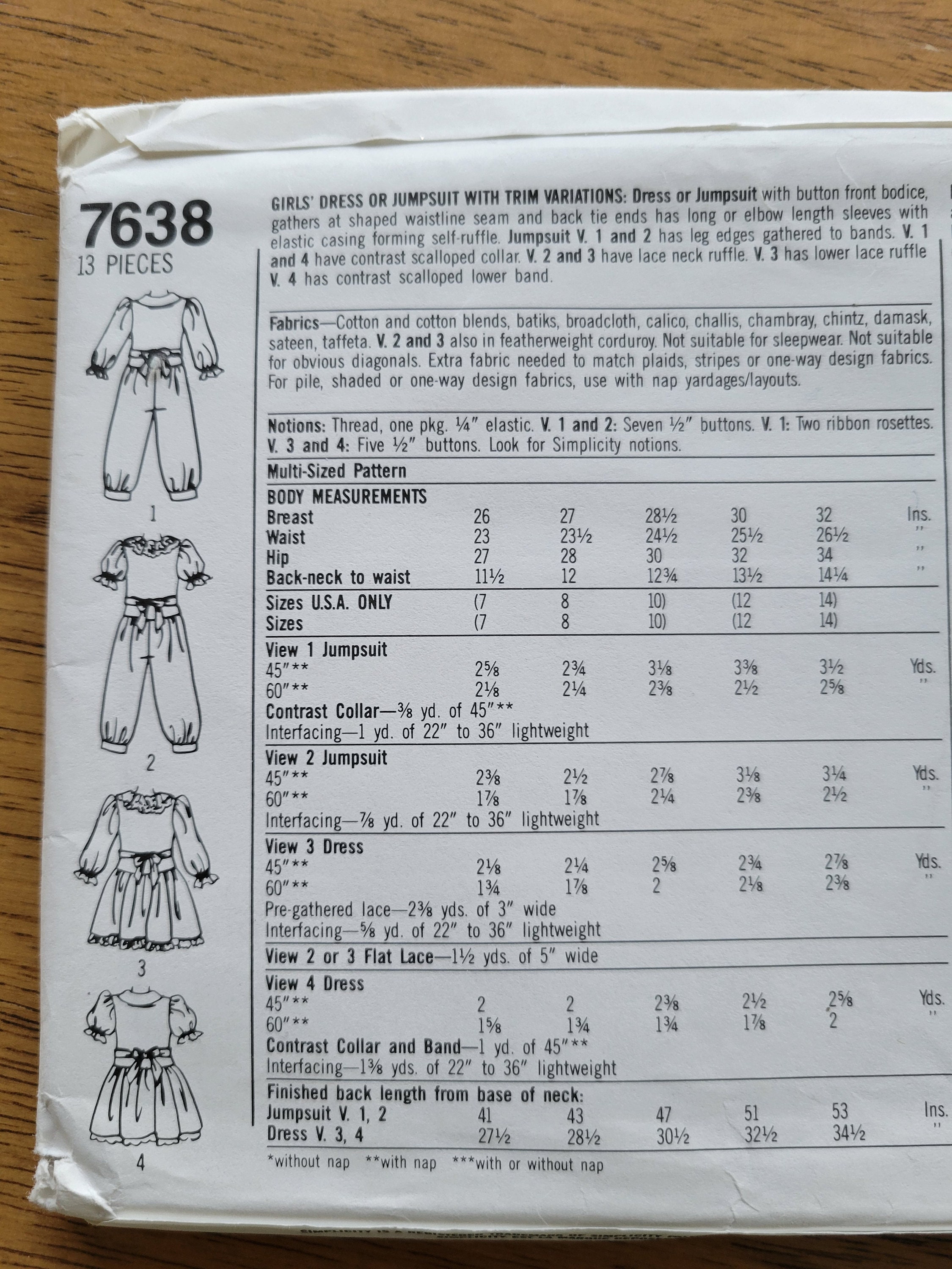 Vintage UNCUT Simplicity 7638 Sewing Pattern Girls Sizes 12 - Etsy