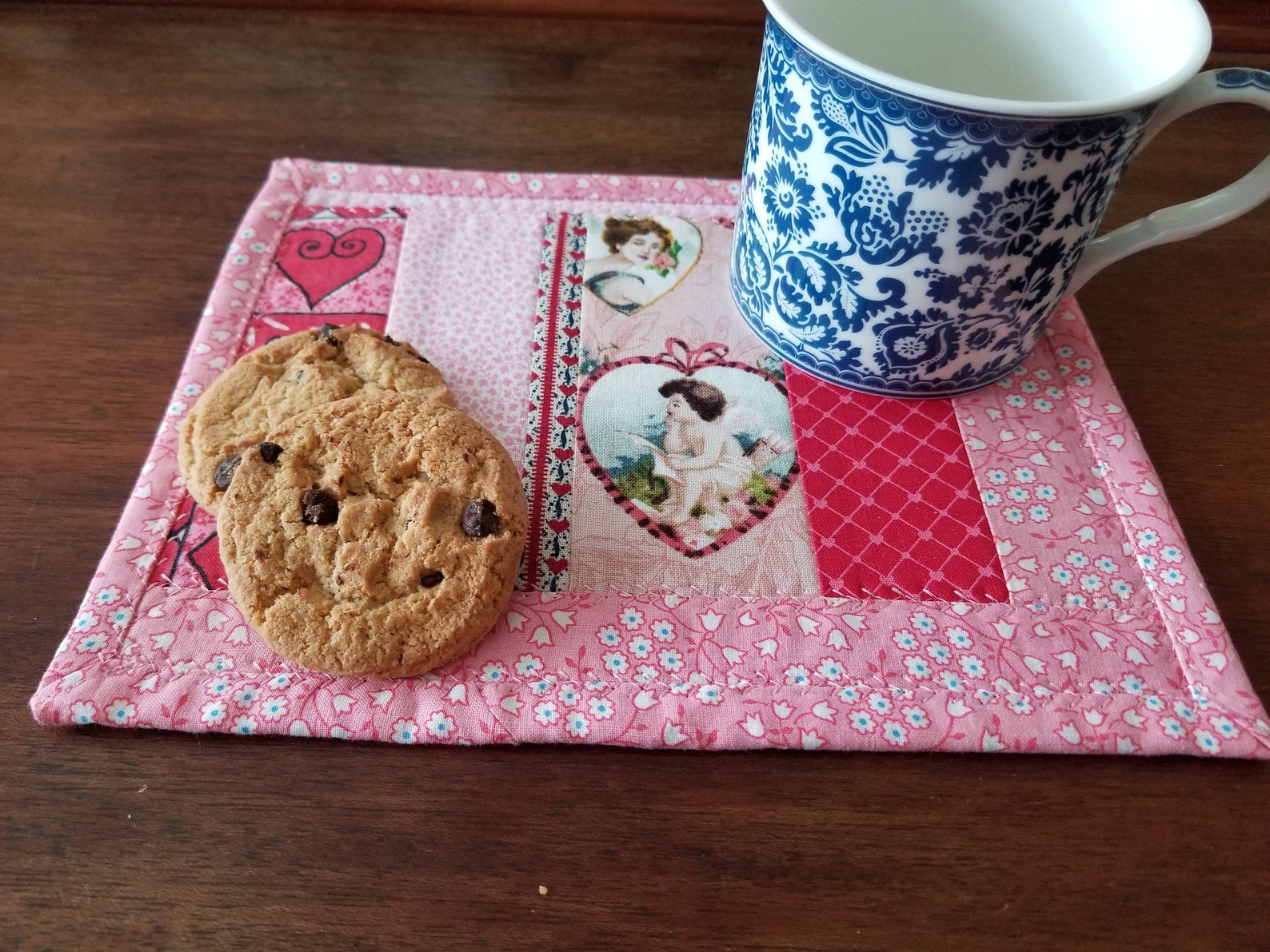 Quilted Mug Rug: Victorian Cherubs, Hearts, Florals - Valentine's Day ...