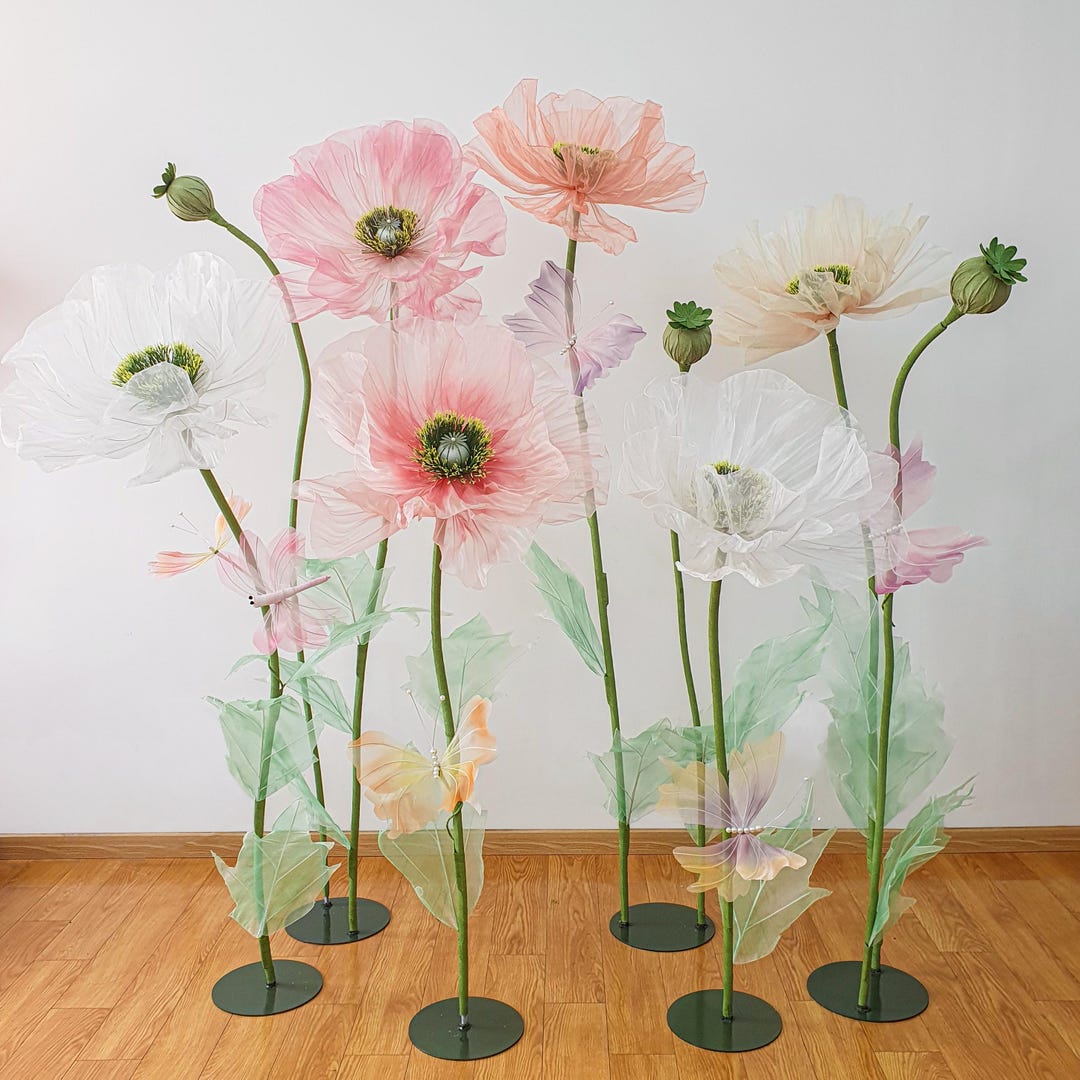 Enchanted Poppy Blooms and Butterfies Set of 6 Flowers, Custom-made ...