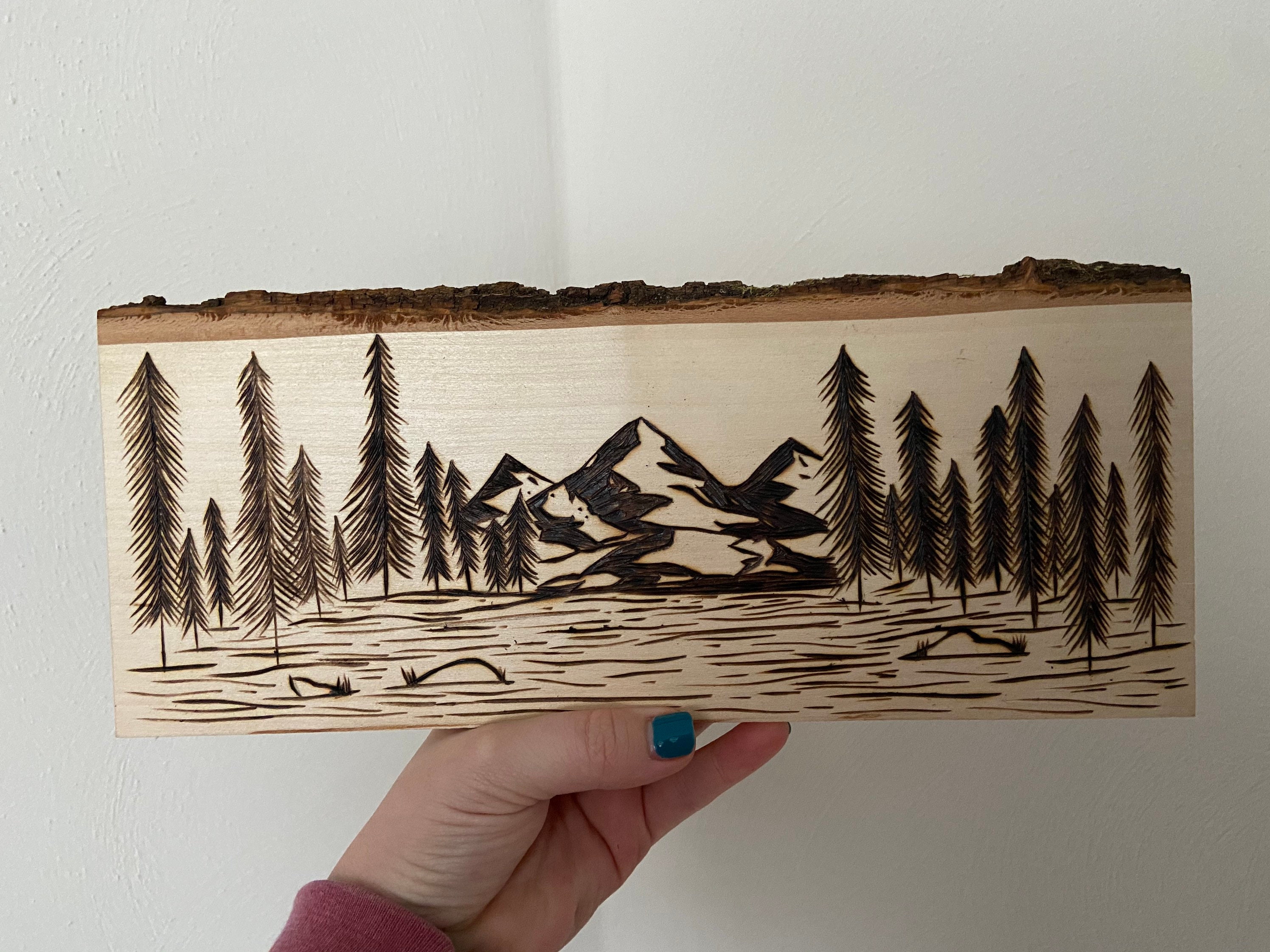 PERSONALIZED Mountain & Forest Scene Wood Burning | Etsy