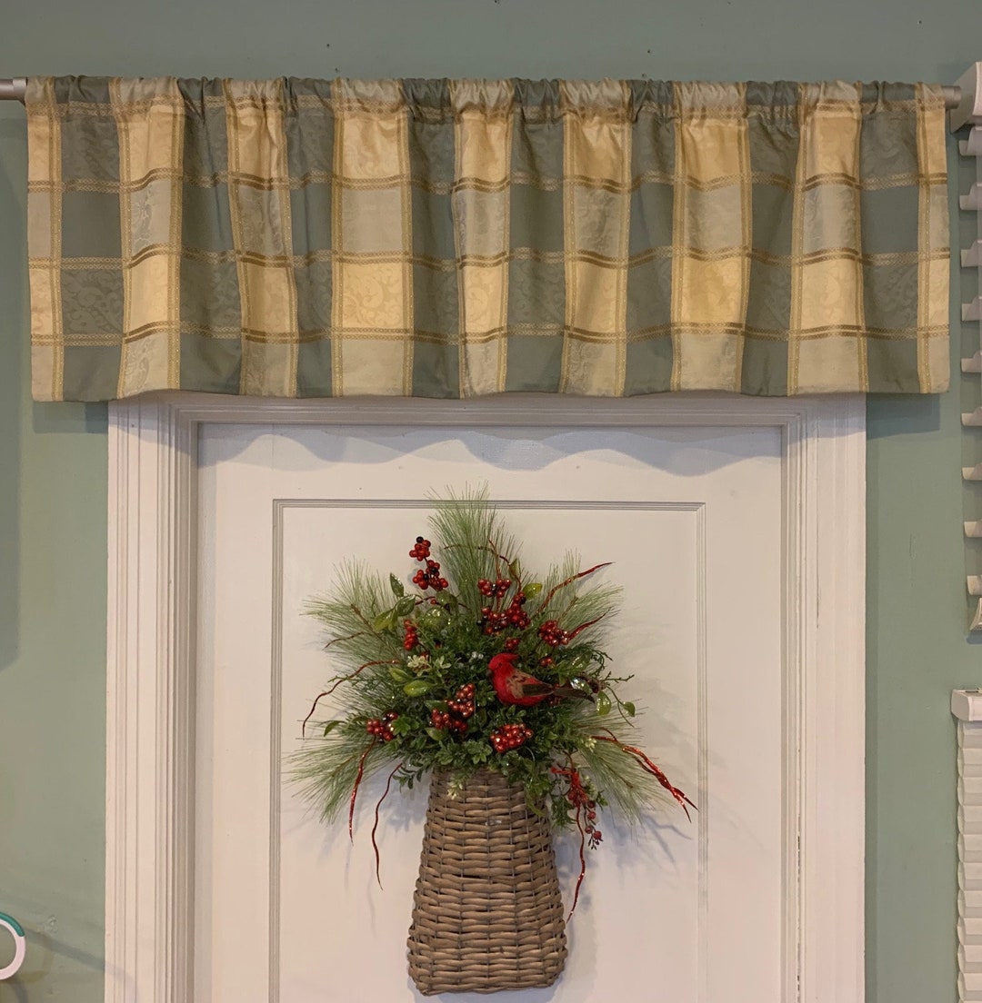 Silk Valance, Blue Plaid Valance, Blue Gray Valance, Rod Pocket Valance ...