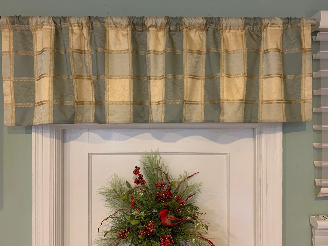 Silk Valance Blue Plaid Valance Blue Gray Valance Rod - Etsy