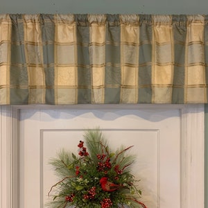 Silk Valance, Blue Plaid Valance, Blue Gray Valance, Rod Pocket Valance ...