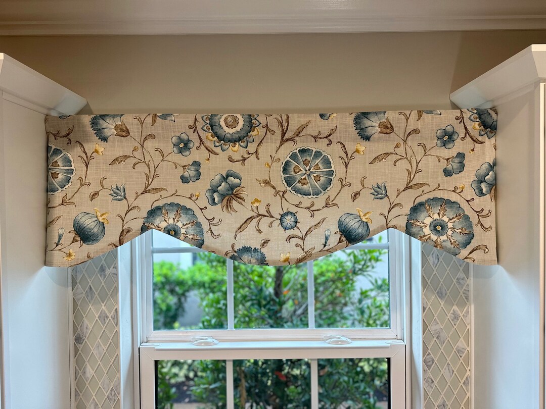 Gray Valance, Aqua Blue Valance, Floral Print Valance, Farmhouse ...
