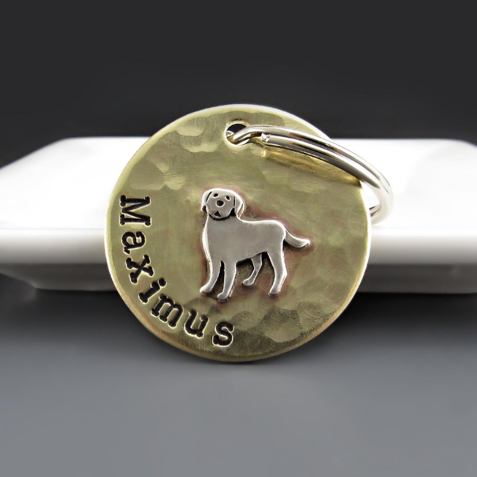Dog Tag With Labrador Body 3D Charm | Custom Handmade Lab Pet ID Name ...