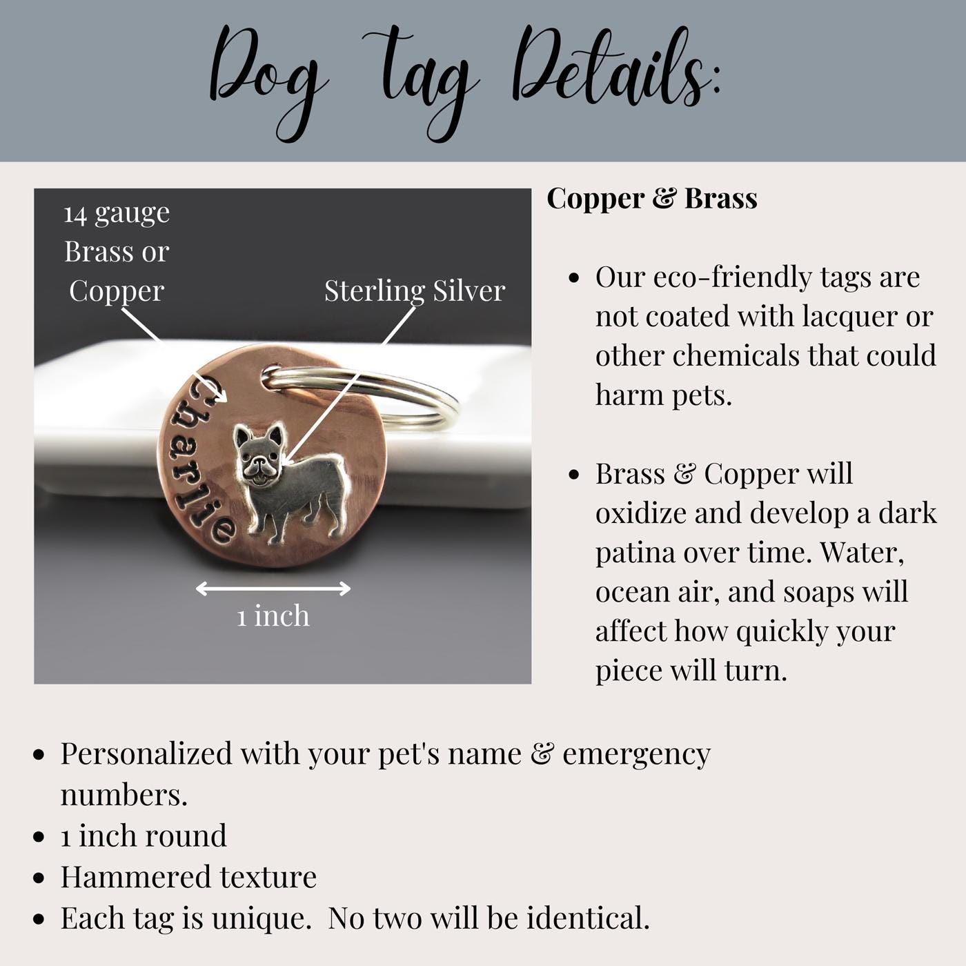 Personalized Dog Tag With French Bulldog Charm | Pit Bull, Pug, Corgi ...
