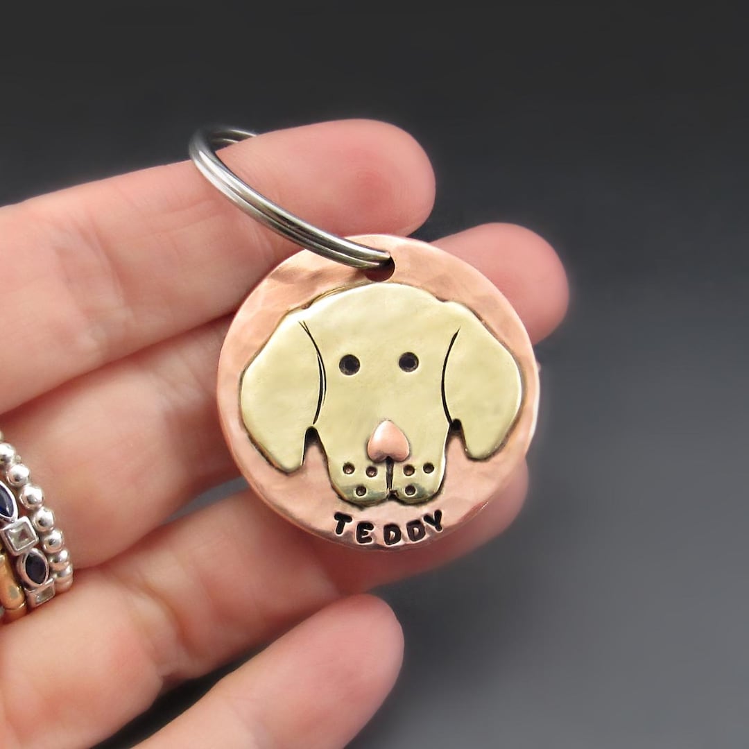 Personalized Copper & Brass Dog Tag With Dog Face | Labrador Pet ID | 1 ...