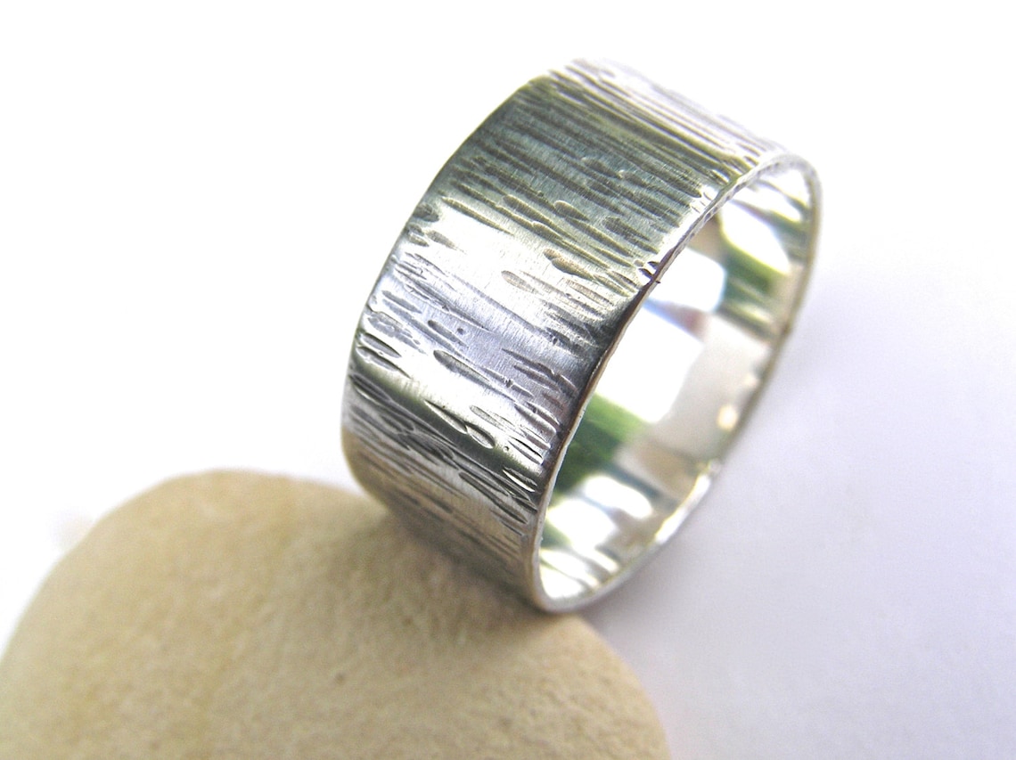 Sterling Silver Bark Texture Ring Mens Ring Textured Silver - Etsy