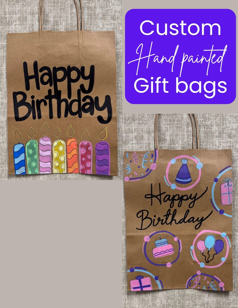 Hand-painted, Customizable Gift Bags for Birthday - Etsy