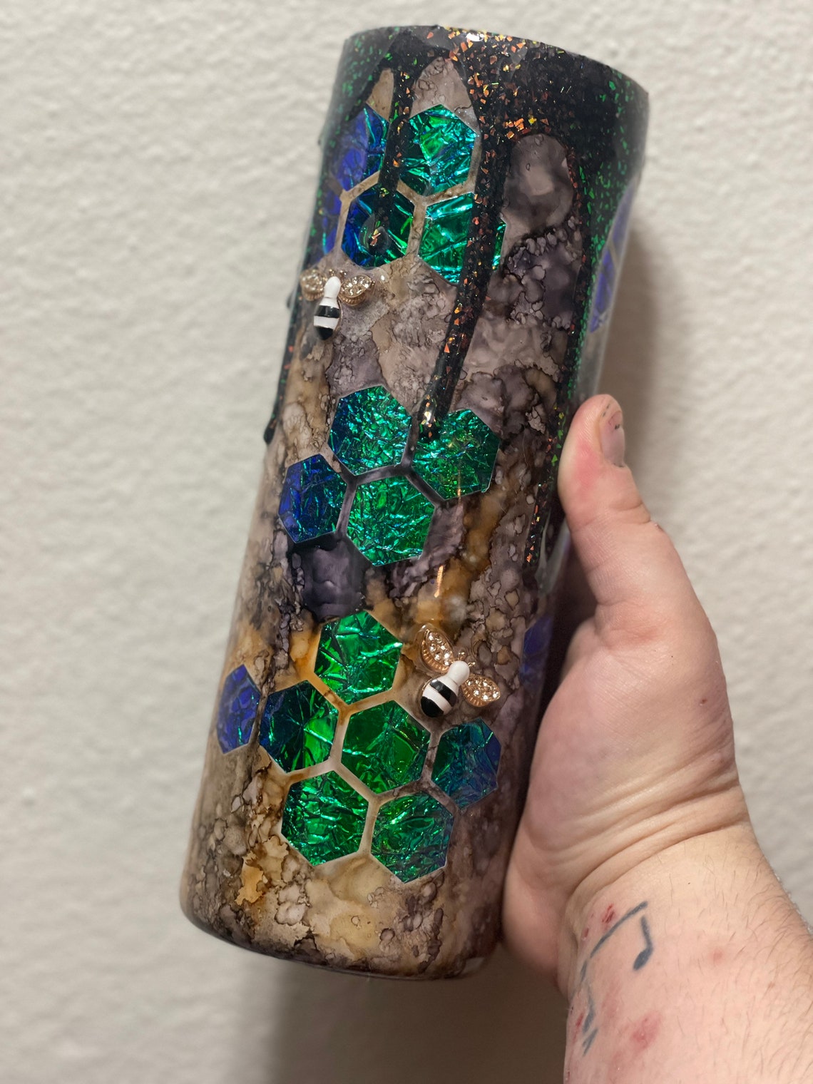 Black Opal 3D Honey Bee Drip Honey Comb Tumbler Bumble Bee - Etsy