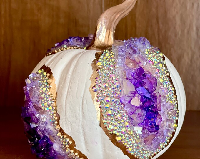 Pumpkin Amethyst Geode and Rhinestone Statue Home Decor Fall Autumn ...