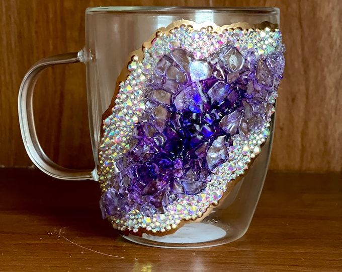 12oz Amethyst Geode and Rhinestone Double Waller Glass Coffee Mug - Etsy