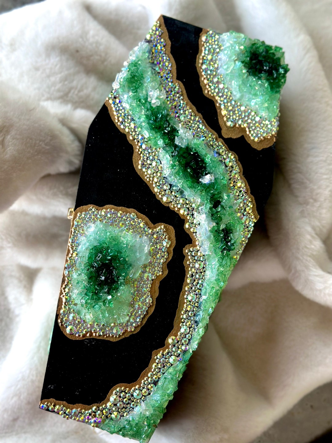 Geode and Rhinestone Coffin Shaped Latch Closure Box Statue Home Decor ...