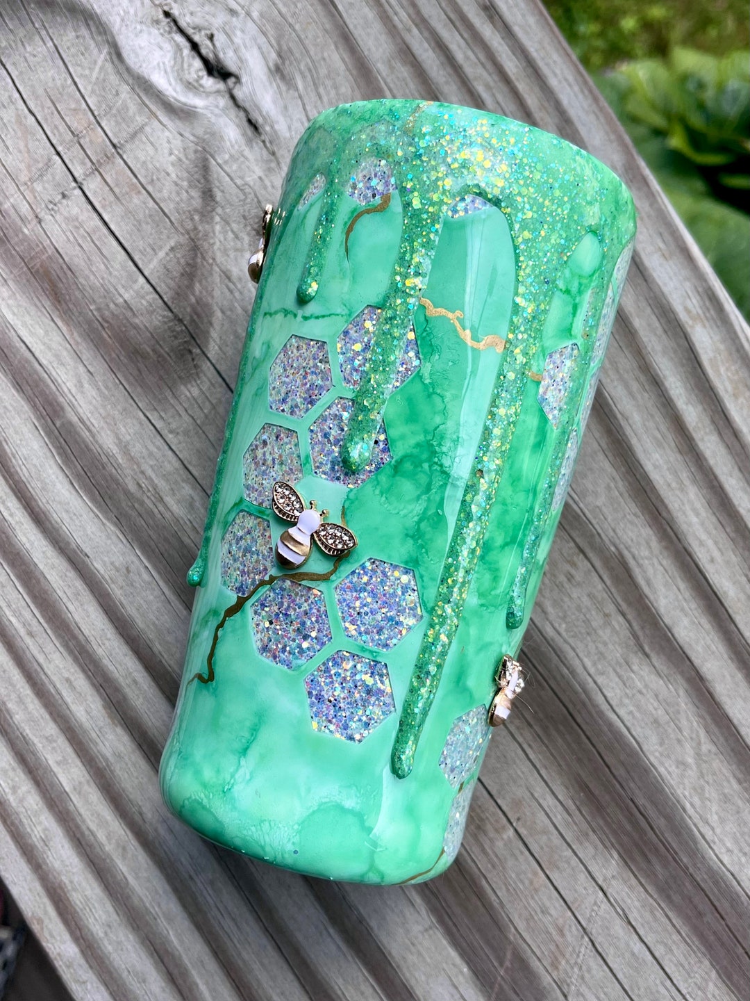 Light Green “jade Bee” 3D Honey Bee Drip Honey Comb Tumbler Bumble Bee ...