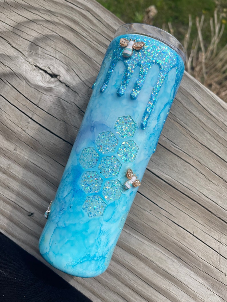 Blue 3D Honey Bee Drip Honey Comb Tumbler Bumble Bee | Etsy