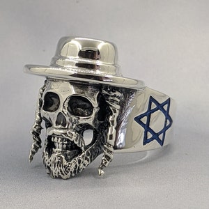 Sterling Silver Jewish Rabbi Skull Ring With Star of David - Etsy