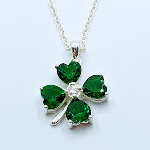 Sterling Silver Four Leaf Clover Emerald and Diamond Necklace. - Etsy