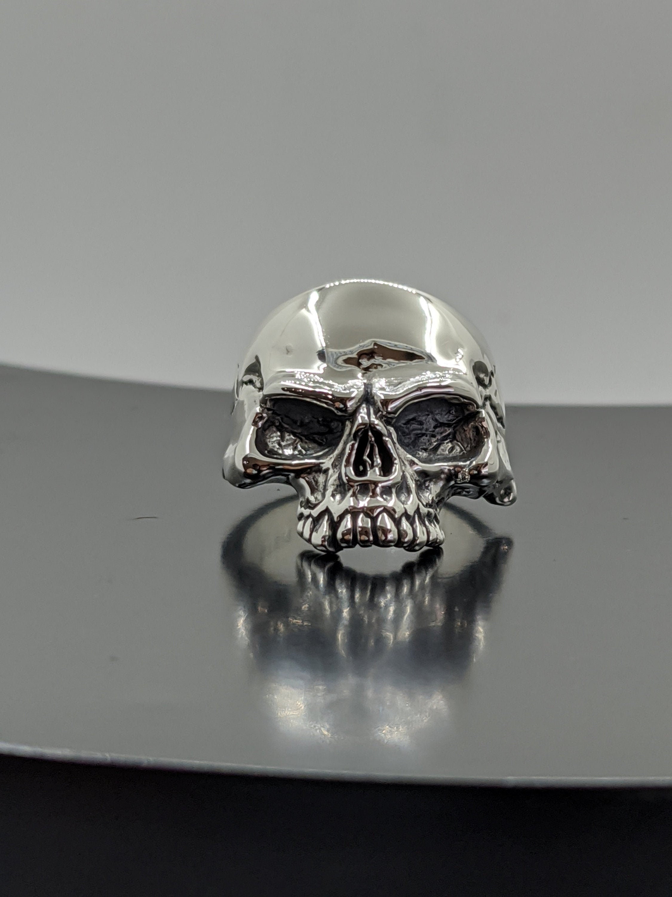 Sterling Silver Mean Skull Ring - Etsy