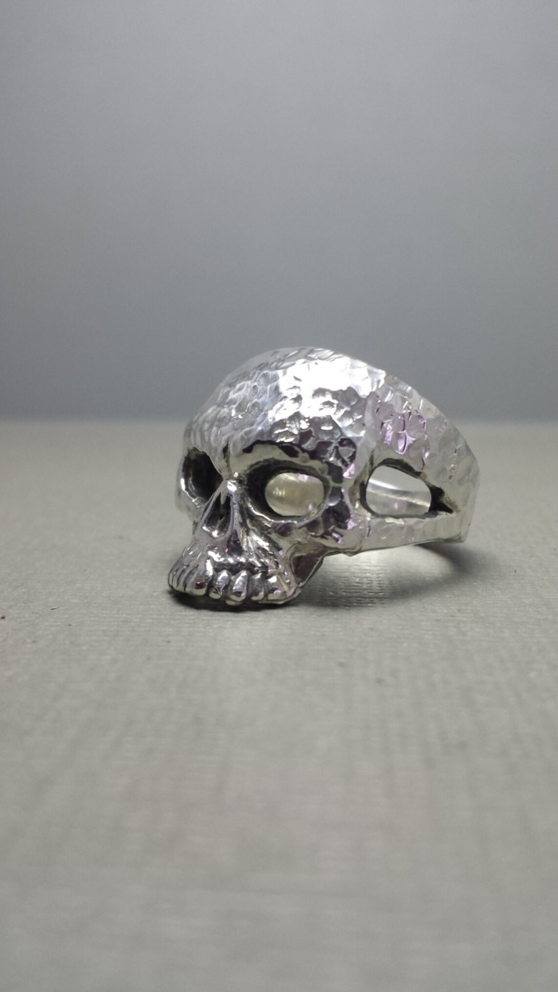 Sterling Silver Skull Ring With Hammered Finish - Etsy