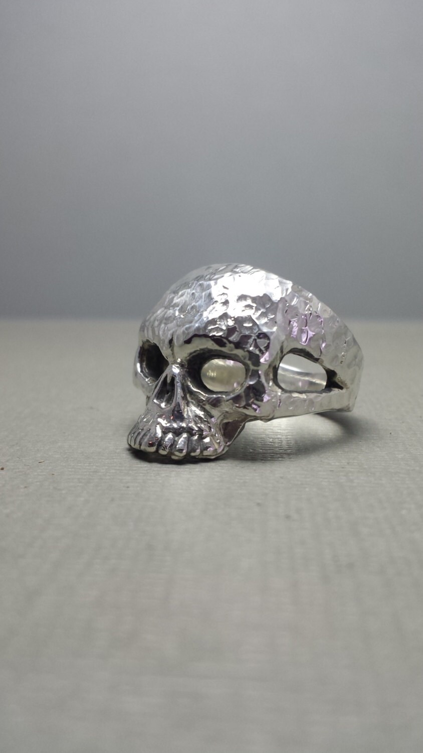 Sterling Silver Skull Ring With Hammered Finish - Etsy