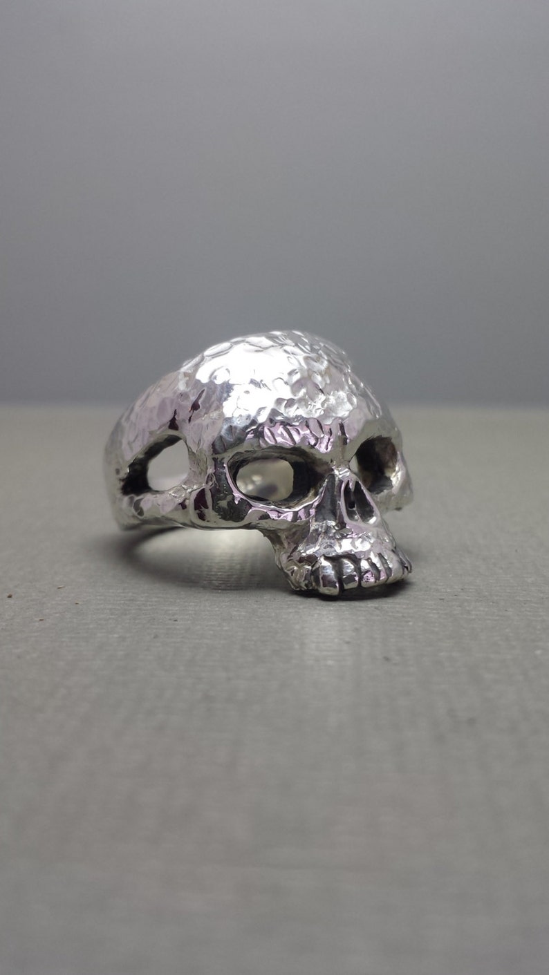 Sterling Silver Skull Ring With Hammered Finish - Etsy