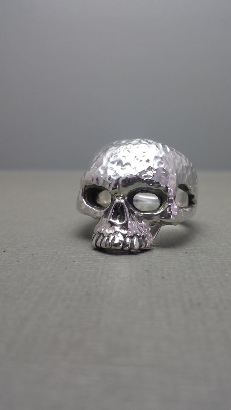 Sterling Silver Skull Ring With Hammered Finish - Etsy