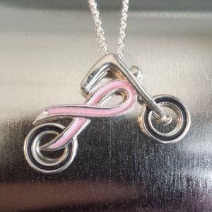 Sterling Silver Breast Cancer Ribbon Motorcycle Pendant With Sterling ...