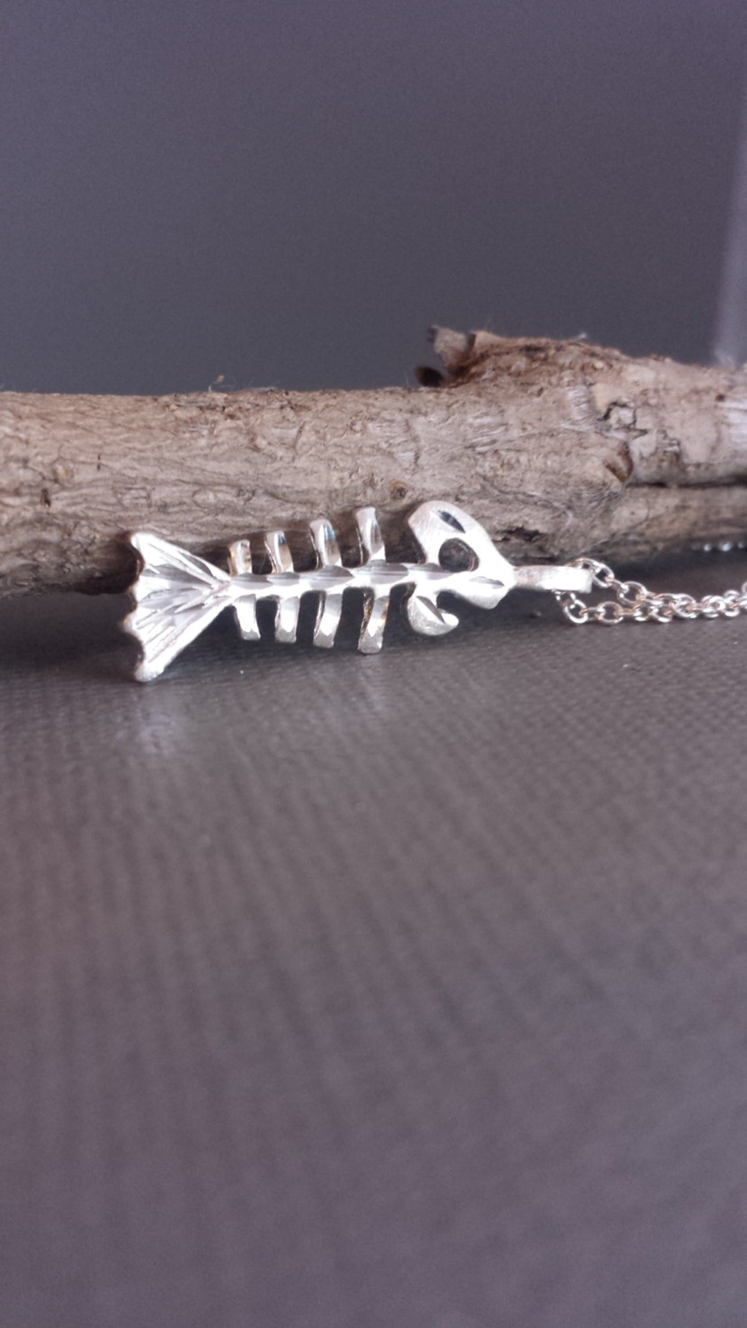 Sterling Silver Fish Bone Necklace With Sterling Silver Cable Chain. - Etsy