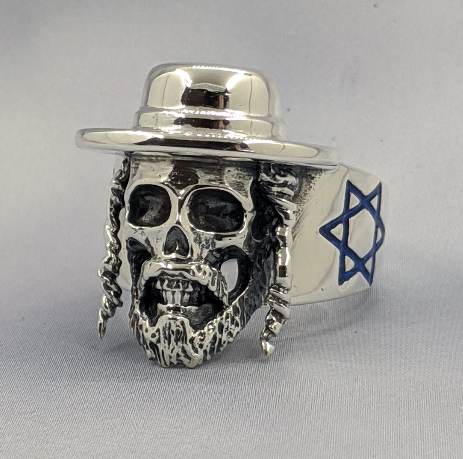 Sterling Silver Jewish Rabbi Skull Ring With Star of David - Etsy