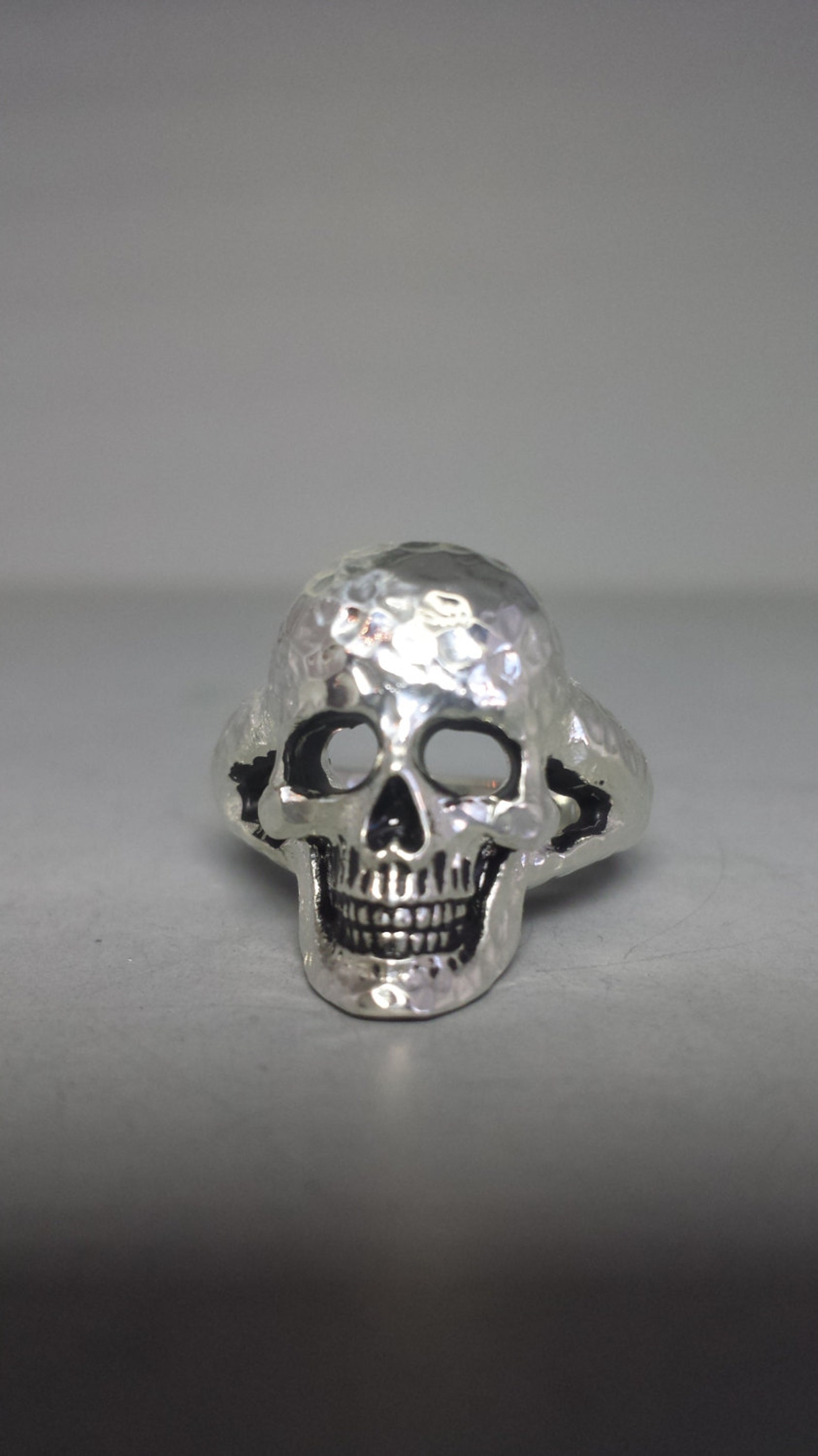 Sterling Silver Full Face Skull Ring With Hammered Finish - Etsy