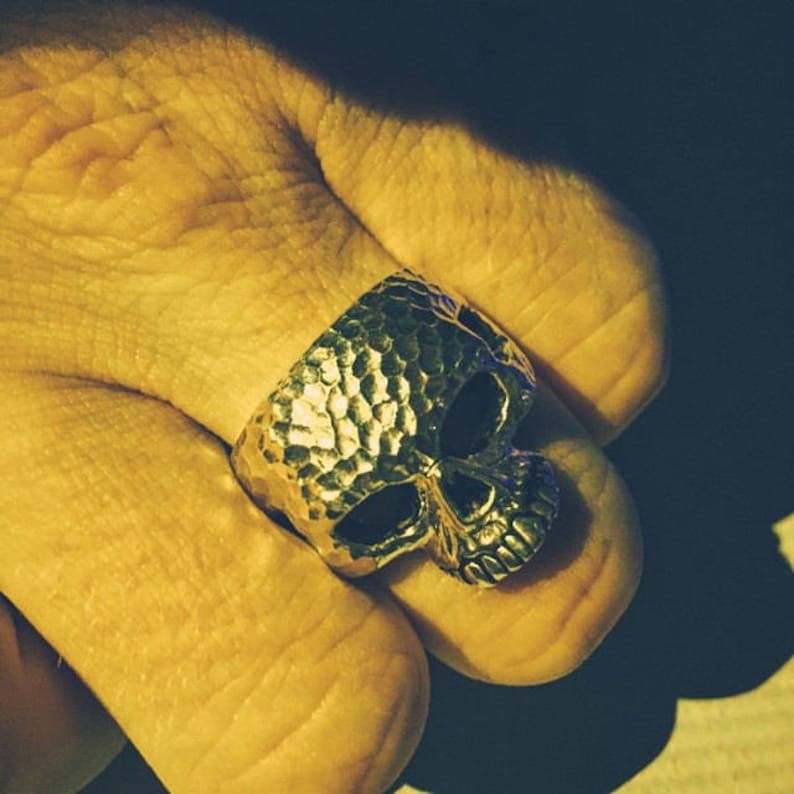 Sterling Silver Skull Ring With Hammered Finish - Etsy
