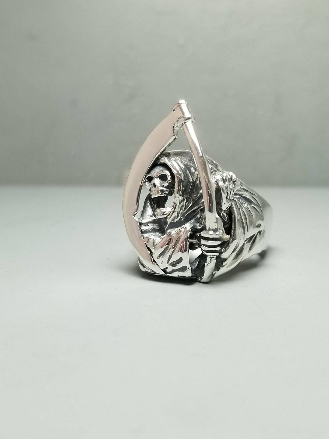 Sterling Silver Reaper Skull Ring - Etsy